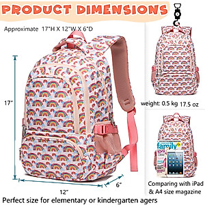 BLUEFAIRY School Backpack for Girls Backpack Kids Elementary Middle School Book Bags Bookbags Back to School Cute Gifts Mochila para Niñas 17" Rainbow Beige