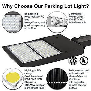 300W LED Parking Lot Light 42000LM Commercial Outdoor Light 4000K Dimmable LED Shoebox Area Light (1000W HID/HPS Equivalent), Direct Arm Mount IP65, 100-277V AC UL&DLC Listed
