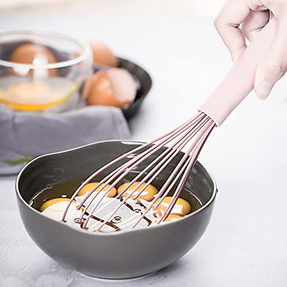 BILLIOTEAM 5 Pack Colorful Mini Silicone Kitchen Whisks,Mini Kitchen Whisk for Dough Milk Egg Blending Stirring Whisking and Beating,Hair Color,Small Craft Projects(5 Colors,6 Inches)