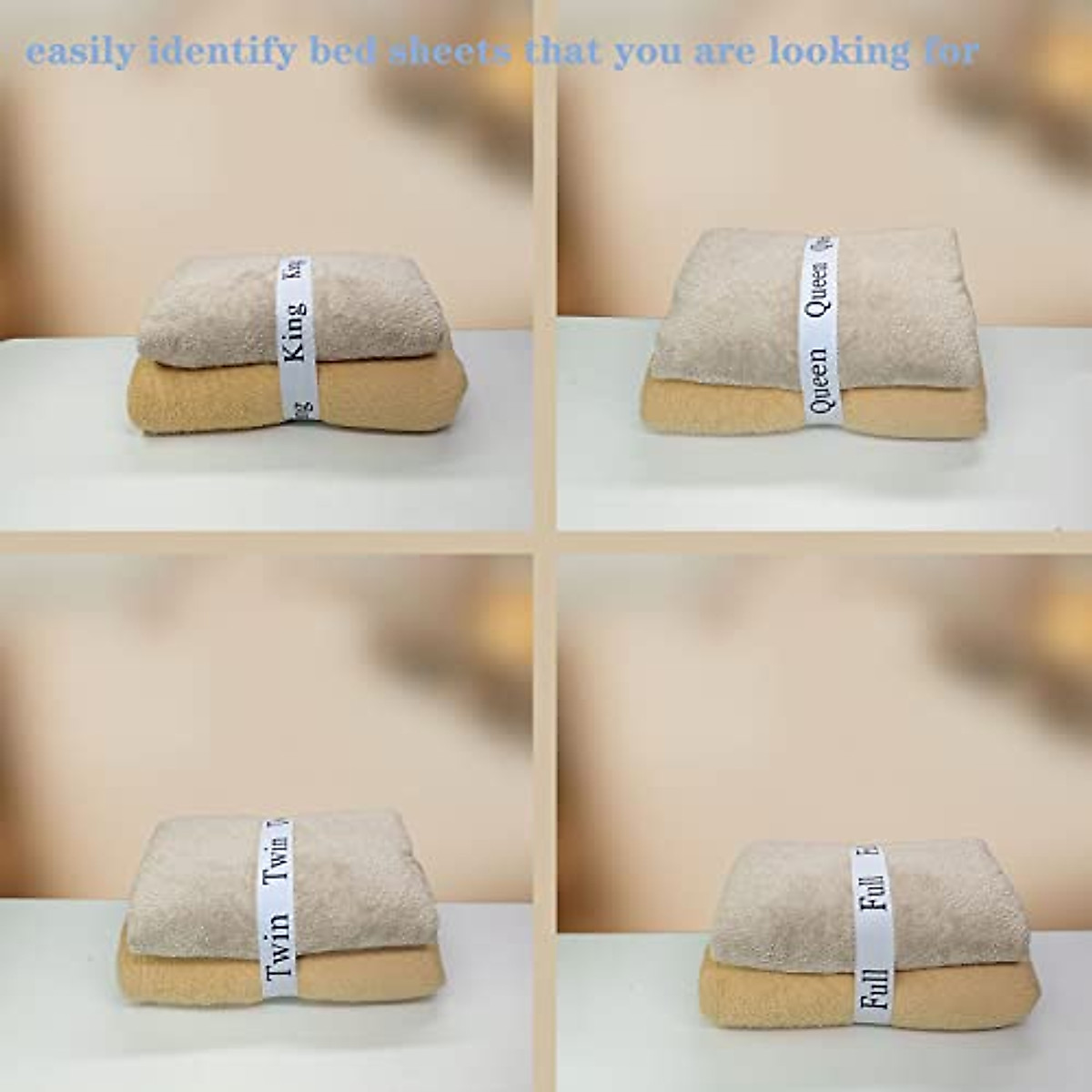 Maletnd 8 Pieces Bed Sheet Organizer Bands, King Queen Twin Full Closet Organization Sheet Straps,Elastic Bed Sheet Storage Sheet Keepers, Linen Labels Bedding Bands