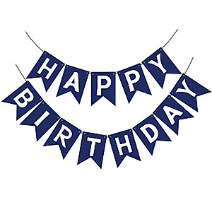 PatiCool Navy Blue Happy Birthday Banner,Blue Happy Birthday Sign Bunting Banner,Happy Birthday Garland for Men Boy Baby Shower Birthday Wall Door Party Hanging Tea Party Decorations Supplies