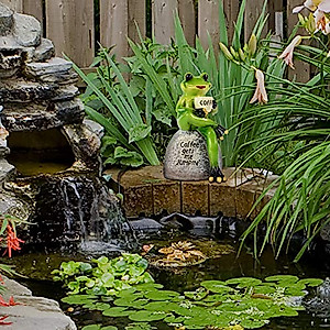 Frog Garden Statues Figurines, Frog Sitting on Stone Statue, Frogs Decor Garden Statue For Yard Ornaments and Fairy Garden Accessories, Indoor Outdoor Decoration Sculpture, Frog Gifts For Best Friend