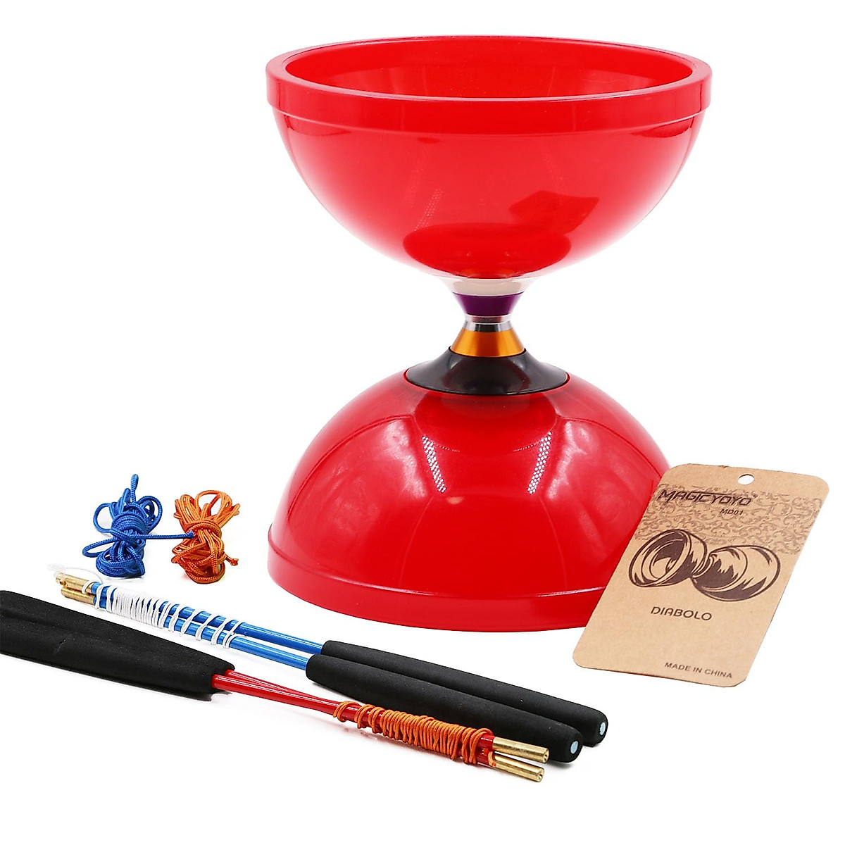 MAGICYOYO MD01 Large Diabolo Yoyo with Pro Triple Bearings for Kids to Adults Toy, Pro 5" Red Diabolo+ 2 Pairs Carbon Sticks+ Bag+ 4 Strings Kit, Chinese Yoyo Diabolos High Performances Tricks