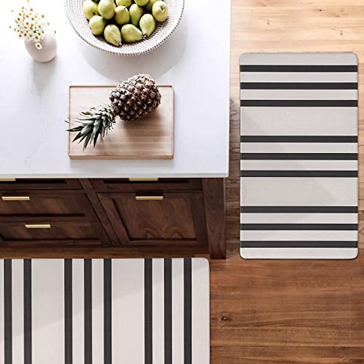 FRESHMINT Farmhouse Stripe Anti-Fatigue Kitchen Mat Set of 2, Cushioned Foam Kitchen Mats for Floor, Waterproof Non Slip Comfort Mat, Modern Kitchen Rug for Kitchen Decor, Sink, Laundry, Office