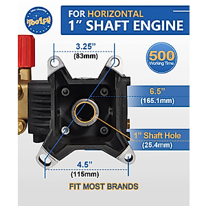 TOOLCY Pressure Washer Pump Max 4000 PSI 4.2 GPM, 1" Shaft Horizontal Gas Power Washer Pump Replacement, Direct Drive Triplex Plunger Replacement Pump with Pressure Adjustment Unloader, 5 Nozzle Tips