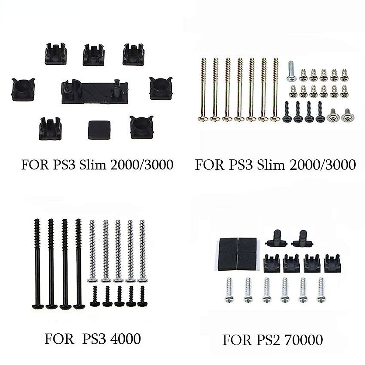 Replacement Console Screws with Rubber Foot Cover Set for PS2 PS3 Slim 2000 3000 4000 70000 Console Screw Kit Repair Parts (A)