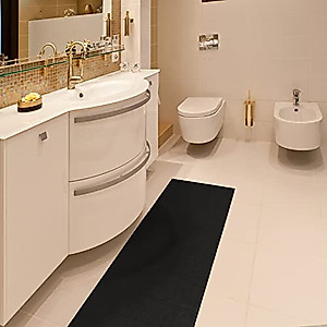 Machine Washable Solid Non-Slip Rubberback 2x5 Modern Runner Rug for Hallway, Kitchen, Living Room, Bedroom, Entryway, 20" x 59", Black