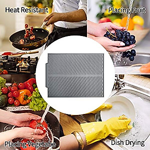 Suruid Silicone Dish Drying Mat for Multiple Usage, Easy Clean, Eco-Friendly Heat-resistant Silicone Mat for Kitchen Counter or Sink, Refrigerator or Drawer Liner - Compact Storage 17" X 13" (Gray)