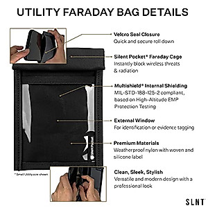 Silent Pocket SLNT Quick Access Smartphone Faraday Bag Waterproof Signal Blocking Nylon, Device Shielding for iPhone, Samsung Galaxy, Most Phones - Travel, Privacy, Anti-Hacking (Black, Medium)