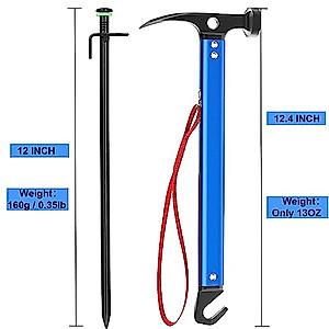 Sahara Sailor Tent Stakes, 8PCS Metal Camping Stakes Heavy Duty Tent Stakes with Hammer and Storage Bag, Unbreakable and Inflexible Tent Pegs for Camping, Hiking, Backpacking, Gardening