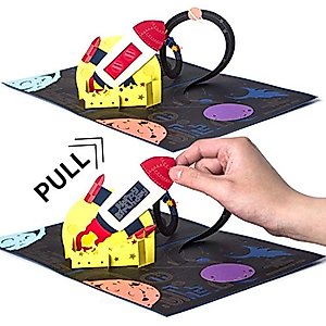 Ribbli Rocket Pop Up Card, Pop Up Birthday Card, Happy Birthday Card for Men Dad Husband Boyfriend Brother Son Kids, with Envelope