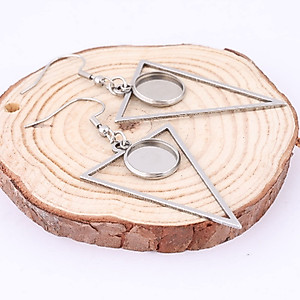 Reidgaller 20pcs Stainless Steel Triangle Hoop Earring Bezel Blanks Fit 12mm Cabochon Earring Setting Trays DIY Jewelry Hooks Findings