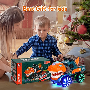 KidsMind Dinosaur Monster Truck for Baby Boy Music and Light Up Toy for Toddlers 1-3,Battery Powered Dino Trucks Toy Ideas for 2 3 4 Year Old Boys Birthday Party