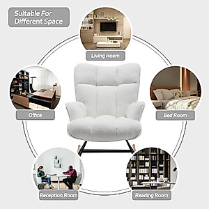 SAETSFEG Nursery Rocking Chair Teddy, Upholstered Glider Rocker with High Backrest, Comfortable Stylish Accent Armchair with Padded Seat for Living Rooms, Bedrooms, White