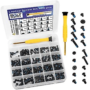 BOLT DROPPER 400pcs Laptop Screws w/Blue Nylok (20 Sizes) Titanium Nitride Screw Driver, Notebook Computer Screw Kit Set, Electronic Repair Screws for Hard Drive SSD Motherboard Fan Power Graphics