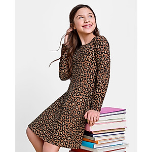 The Children's Place,Long Sleeve Knit Casual Skater Dress,Pecan Pie,Small (5/6)