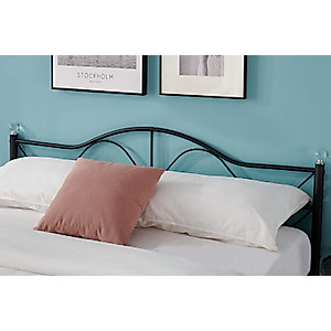 VECELO Full Size Bed Frame Metal Mattress Foundation,Platform Bed with Box Spring Replacement Headboard, Deluxe Crystal Ball Stylish,Matte Black