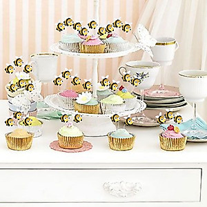 24 PCS Bumble Bee Cupcake Toppers Little Figurine Bee Cupcake Picks Oh Babee Cake Decorations for Bee Theme Baby Shower Kids Boys Girls Birthday Party Decoration Supplies