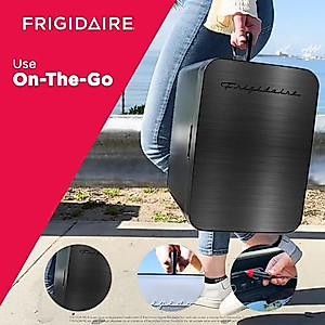 Frigidaire Mini Personal Fridge Cooler, Countertop, Holds Up to 10L/15 Cans, Brushed Black Stainless Rugged Design, Portable for Skincare, Makeup, Car, Office, Bedroom, Dorm Room, or Cabin