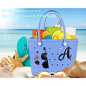 Bag Charms for Bogg Bag Accessories Decorative + 1pcs Bogg Bag Insert Carabiner Keys Holder Set，Alphabet Letters and Rubber Tassel Hanger Holder Hook for Beach,Tote Bag (M, Letter A)