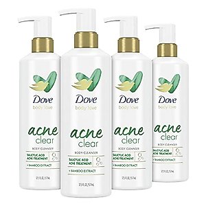 Dove Body Love Body Cleanser Acne Clear 4 Count For Acne-Prone Skin Body Wash with Salicylic Acid and Bamboo Extract 17.5 fl oz
