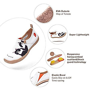 UIN Women's Walking Travel Shoes Slip On Canvas Casual Loafers Lightweight Art Painted Cute Pet Fashion Sneaker Milky Kitty (5)