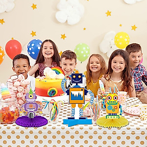 12 Pieces Robot Birthday Party Supplies Robot Party Honeycomb Centerpieces Robot Party Decorations Robot Party Table Topper for Baby Shower Decorations for Kids Birthday Party Supplies