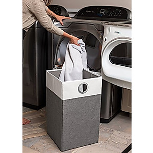 BIRDROCK HOME Folding Cloth Laundry Hamper with Handles - Dirty Clothes Sorter Basket - Easy Storage - Collapsible - Home Organization - Grey and White