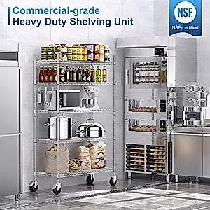 Luxspire Wire Shelving with Wheels,3000LB Heavy Duty Commercial-Grade Adjustable Storage Shelves, NSF-Certified Metal Shelving Utility Rack, Kitchen Garage Basement Shelf,5-Tier 48x18x72 in, Chrome