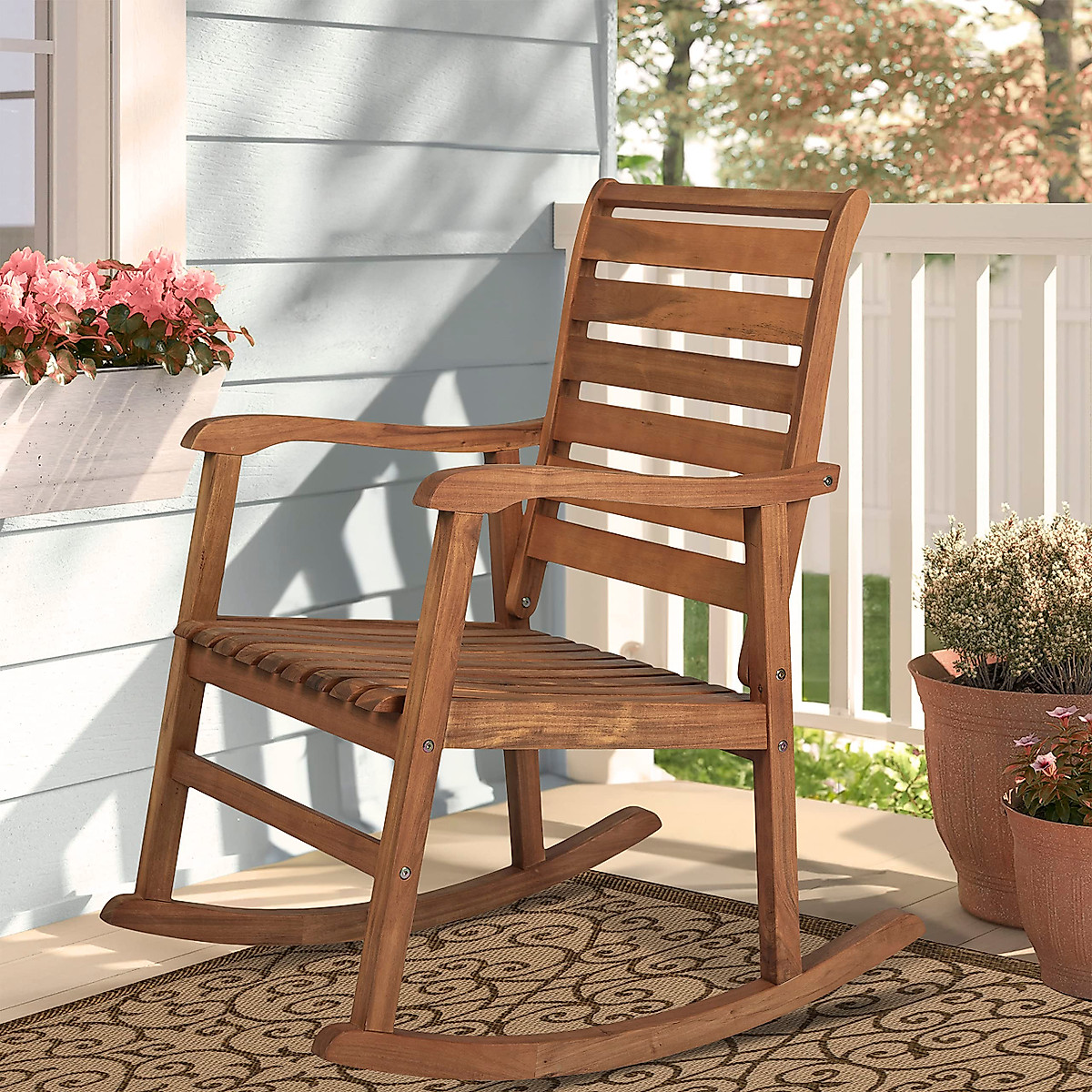 JONATHAN Y RCK101A Carey Modern Slat-Back 300-Lbs Support Acacia Wood Patio Outdoor Rocking Chair for Garden, Lawn, Backyard, Pool, Deck, Beach, Firepit, Teak