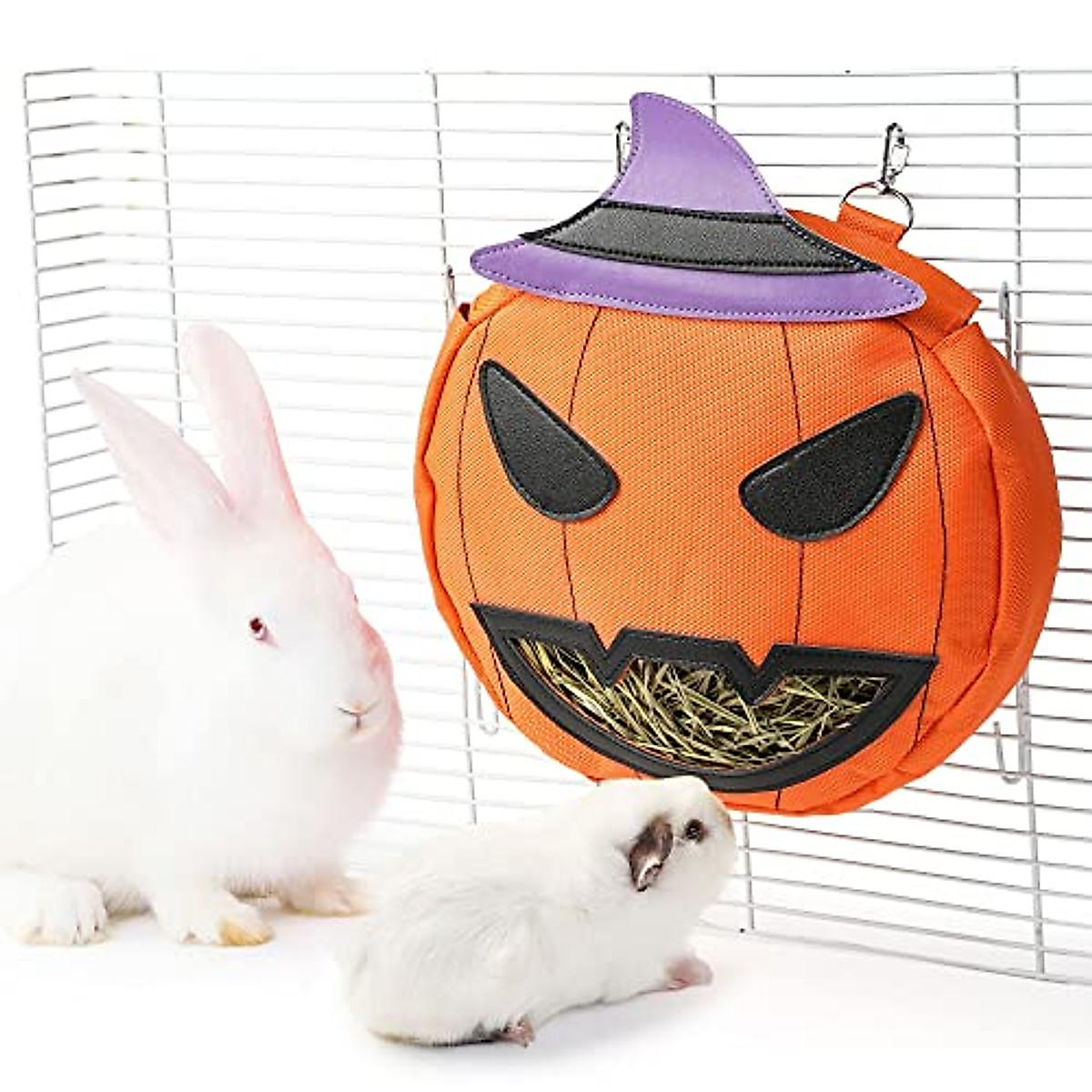 JanYoo Warm Bunny Bed for Rabbits Outdoor Cage & Rabbit Hay Feeder Halloween
