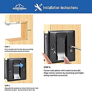 HOMOTEK Privacy Pocket Door Pull Without Switch Plate - Replace Old Or Damaged Passage Sliding Door Pull No Lock Quickly and Easily, 2-3/4”x2-1/2”, for 1-3/8” Thickness Door, Black