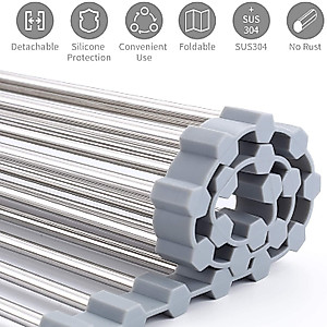 Dullrout Roll Up Dish Drying Rack 17.8 inch x 11.2 inch, Over The Sink Dish Drying Rack, Rollable Stainless Steel Sink Rack for Kitchen Organization, Foldable/Heat-Resistant/Easy to Store