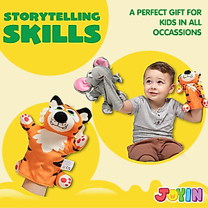 JOYIN 6Pcs Kids Hand Puppet Set, Toddler Animal Plush Toy Includes Elephant, Unicorn, Puppy, Pig, Tiger and Cow for Boys Girls Show Theater, Birthday Party Gifts, Easter Basket Stuffers