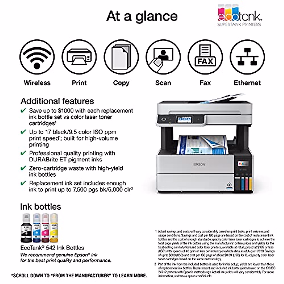 Epson EcoTank Pro ET-5170 Wireless Color All-in-One Supertank Printer with Scanner, Copier, Fax Plus Auto Document Feeder White Large
