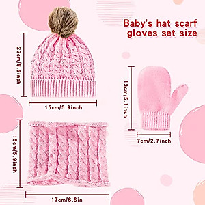 3PCS Baby Winter Hat Scarf Gloves Set Kids Knitted Beanie Cap Neck Warmer Mitten for Boys Girls 0-4Years (Pink)