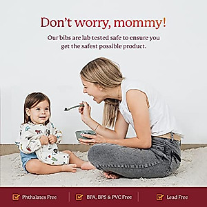 Long Sleeve Baby Bib for Boys and Girls w/Food Catcher Pocket - Waterproof, Wipe Clean, Machine Wash, Fast Drying Feeding Smock - Recycled Polyester - Animal Print Suitable for Babies to Toddlers