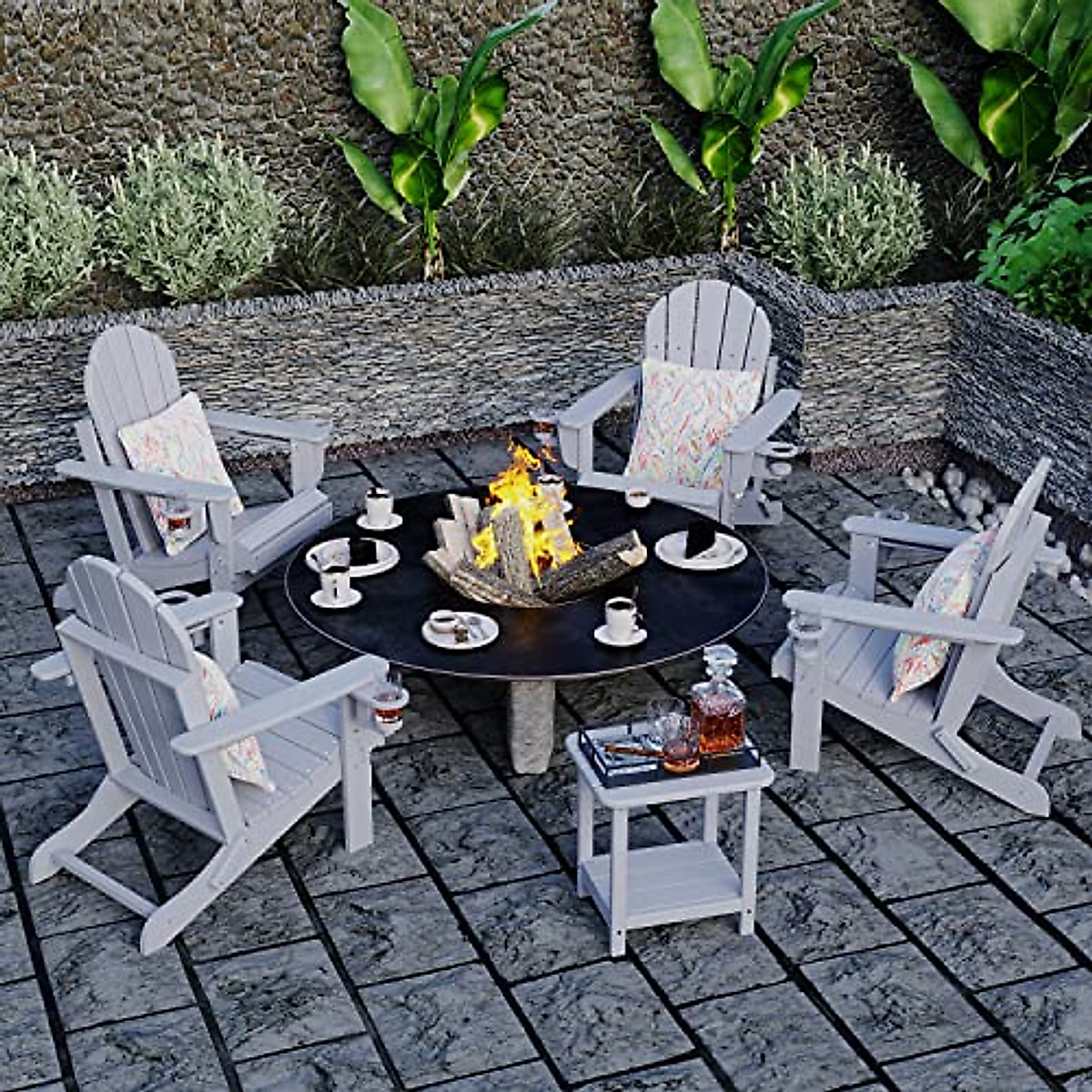 Sundale Outdoor Folding All Weather Heavy Duty Adirondack Chair with 2 Concealable Cup Holder and 1 Stylish Pillow/Cushion, Perfect for Outside Patio Garden Pool Yard Plastic Smoky Grey