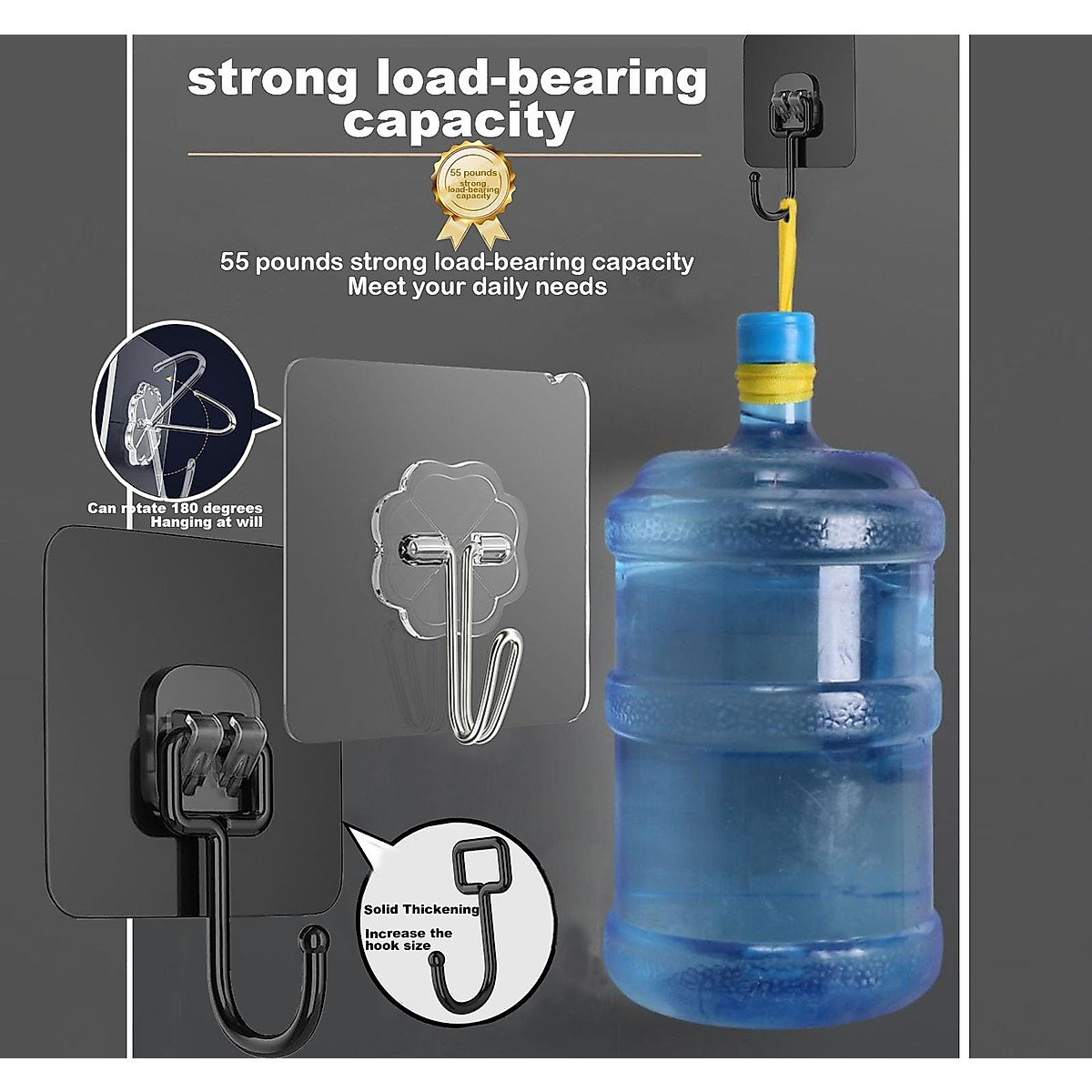 Free Eagle Adhesive Towel Wall Hooks, 10 Packs Hook Waterproof for Glass Shower Door, Holder for Bathroom Hanging Heavy Duty 33lb, Hand Towel Bar Hanger & Rack, Coat & Robe Hooks (Transparent, Black)