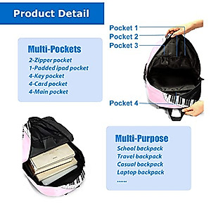 Pink Clef Piano Keys Personalized Casual Backpack Custom College School Laptop 17Inch Travel Daypack for Boys Girls