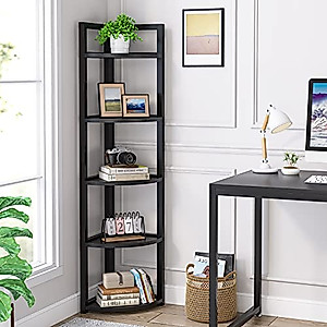 Tribesigns 5 Tier Corner Shelf, Corner Bookshelf Small Bookcase Storage Rack Plant Stand for Living Room, Home Office, Kitchen, Small Space (Black)