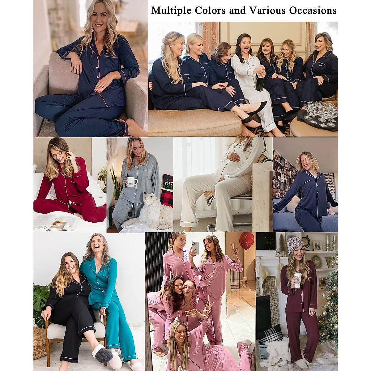 Womens Pajamas Long Sets V-Neck Long Sleeve Long Sleepwear Pj Sets Coral With Dots Small