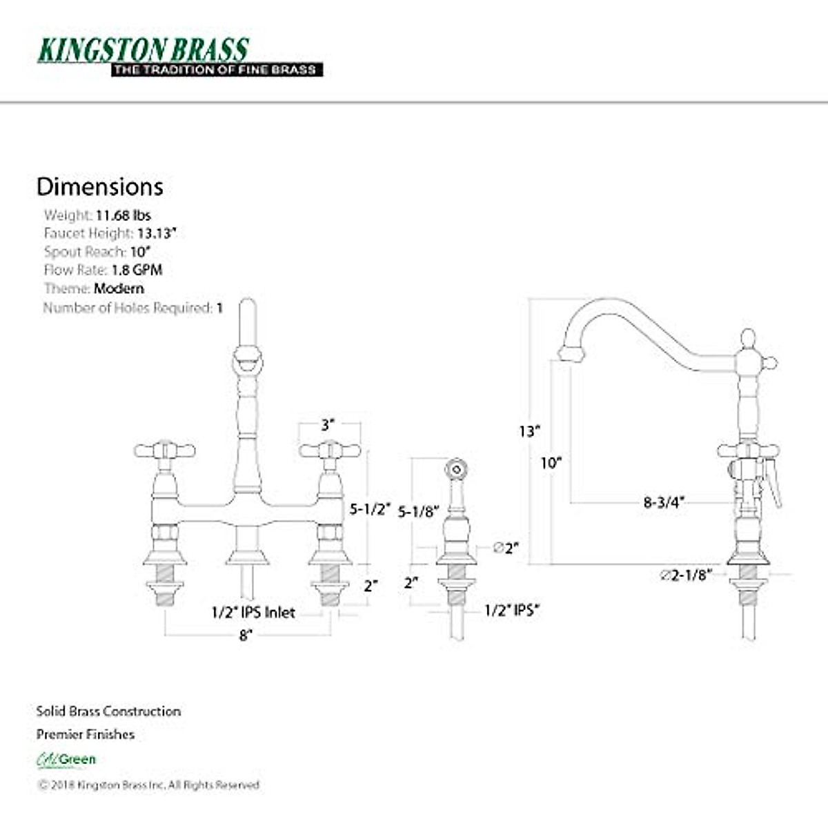 Kingston Brass KS1278BEXBS Essex 8-inch Centerset Kitchen Faucet Sprayer, Brushed Nickel