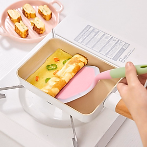 BEIJIALY Japanese Omelette Pan, Japanese Breakfast Pan, Rectangular Shaped Ceramic Coating Non Stick Pancake Egg Roll Frying Pan with Wood Handle