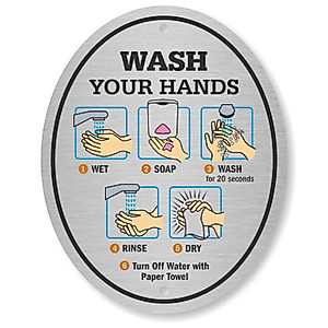 SmartSign Wash Your Hands Sign | 4" x 5" Aluminum Diamond Plate Door Sign