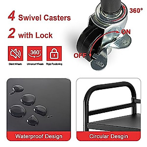 Metal Rolling Cart with 3-Tier Storage Rack,3-Tier Rolling Cart, Utility Cart,Versatile Large Capacity Heavy Duty Cart,Cart with Lockable Wheels,Multifunctional Storage Rack(Black)…