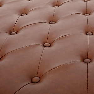 Christopher Knight Home Gavin Contemporary Upholstered Rectangular Ottoman, Cognac Brown and Weathered