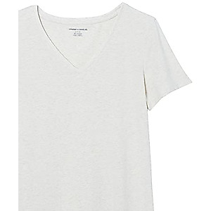 Amazon Essentials Women's Classic-Fit Short-Sleeve V-Neck T-Shirt, Pack of 2, Olive/Oatmeal Heather, Large