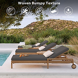 Sundale Outdoor Olefin Chaise Lounge Cushion Set of 2, Water-Resistant Patio Lounge Chair Cushion, Thick Lounger Pad with 8 Straps Medium Gray, 80 x 26 x 4 Inches