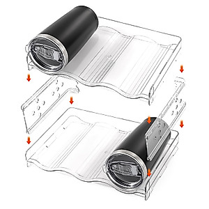 4 Tier Stackable Water Bottle Organizer Holder, Large Compartment Bottle Storage Rack for Stanley Tumbler, Clear Plastic Wine Rack/Drink Bottle Holder for Cabinet Organization and Storage